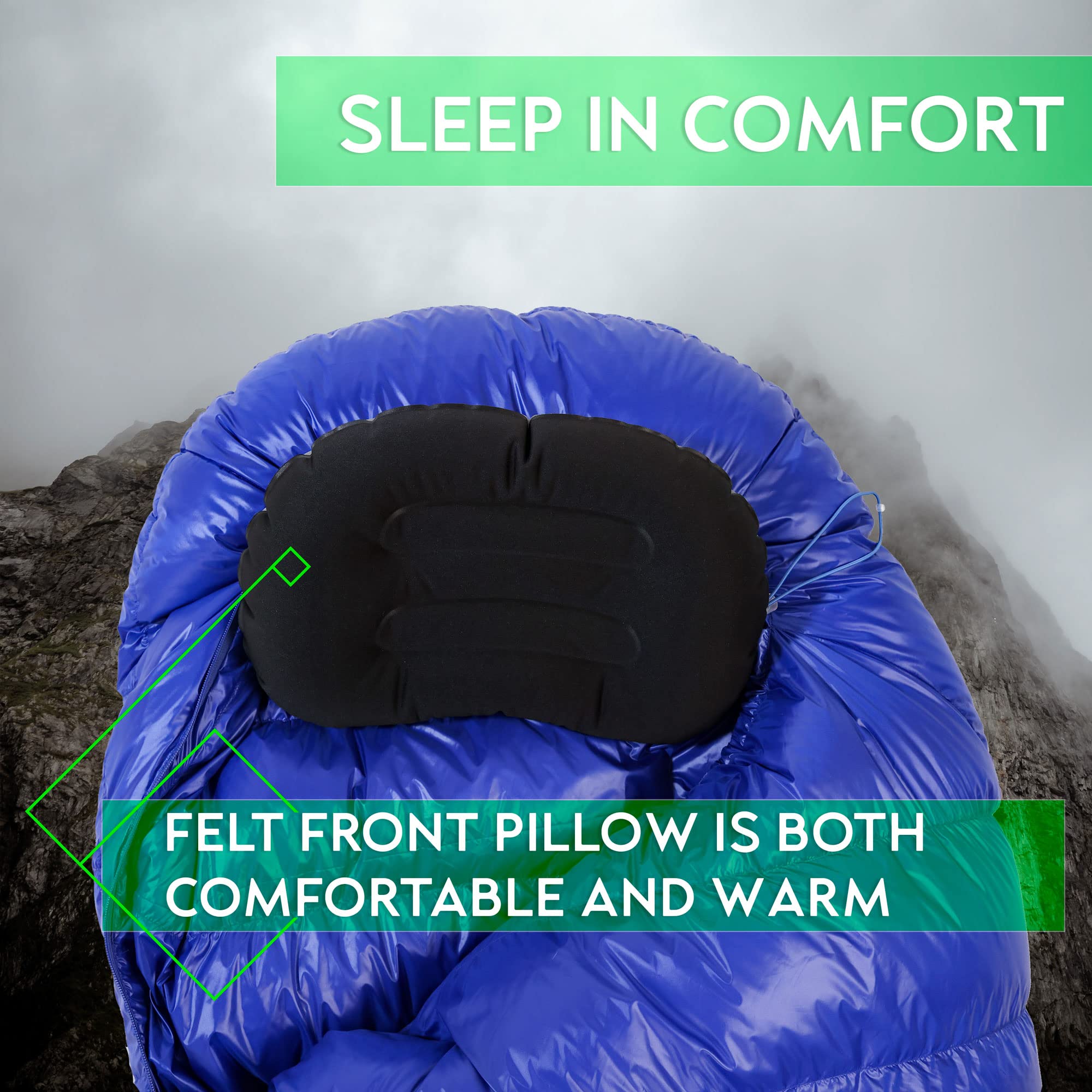 Mummy Sleeping Bag - Insulated Packable Sleeping Bags for Adults with Pillow, Pump Sack, Padded Cushion, Neck Baffle, Hood, Storage Pack - 900 Fill Thermal Bedroll for Camping, Backpacking - 72"x22"