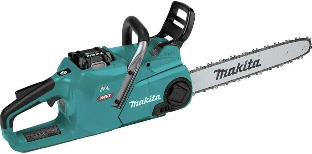 Makita 40V Max XGT 5.0Ah Brushless Lithium-Ion Battery with Built-In LED On/Off Switch, 18 Inch Cordless 42CC Gas Chain Saw Kit with Active Feedback-Sensing Technology