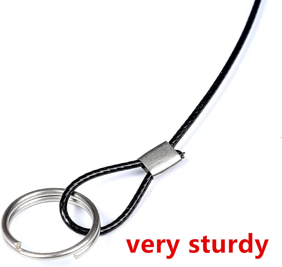 MIZUGIWA Stainless Steel Lanyard Cable,Tether Safety Wire for Loss Prevention 2 Loops w/Quick Release Ring & Black Rubber Coating 12" Set of 10