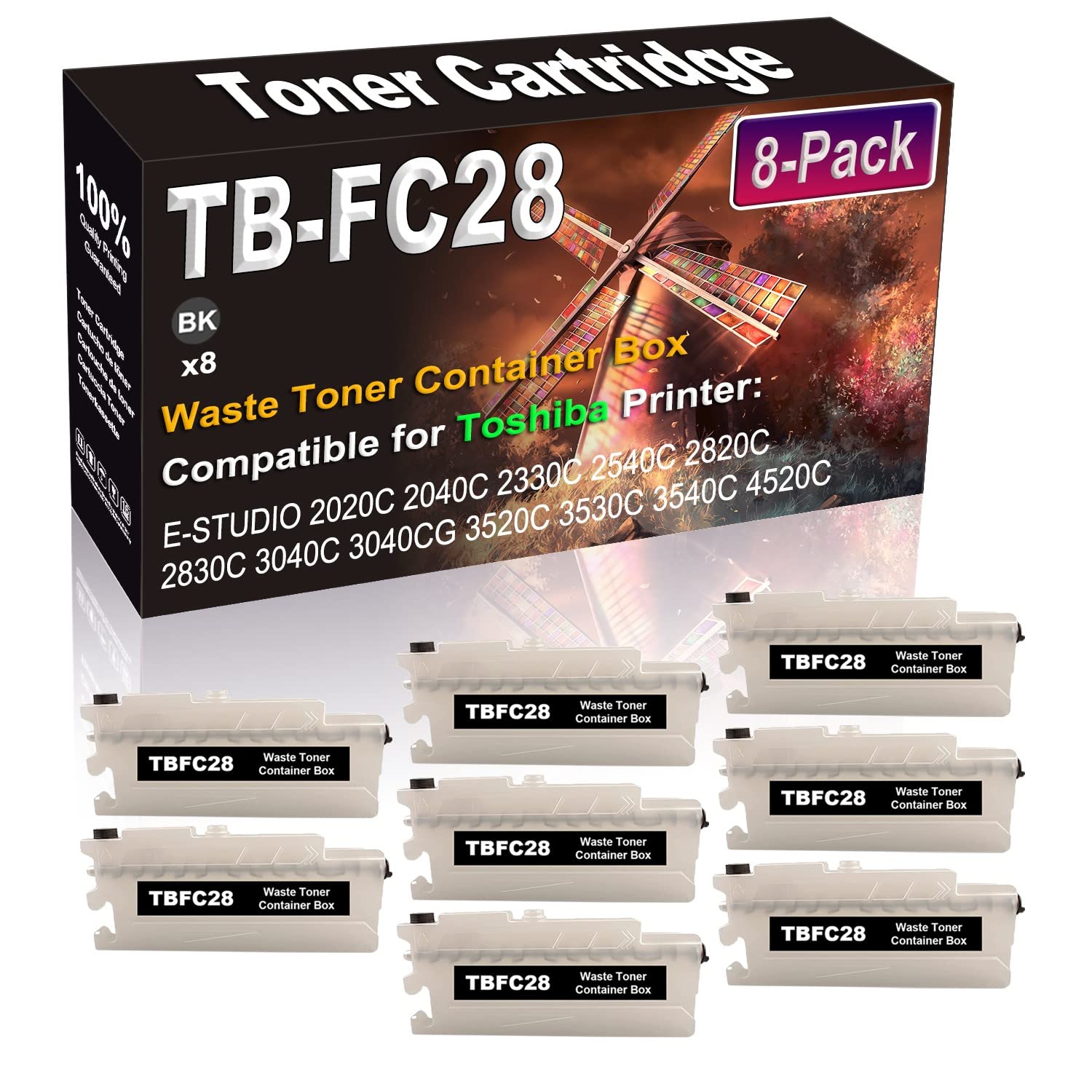 Kolasels 8-Pack (Black) Compatible TBFC28 TB-FC28 Waste Toner Container Box (High Capacity) fit for Toshiba E-Studio 2020C 2040C 2330C 2540C 2820C 2830C 3040C Printer