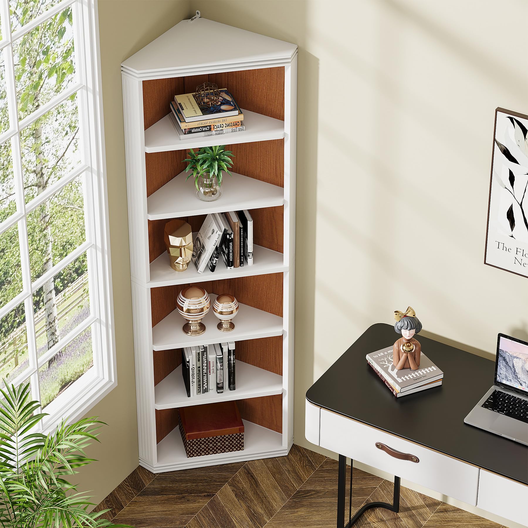 Tribesigns 7-Tier Corner Shelf, 70.87" Tall Corner Bookshelf, Modern White Corner Bookcase, Large Wood Display Shelf for Living Room, Bedroom, Home Office