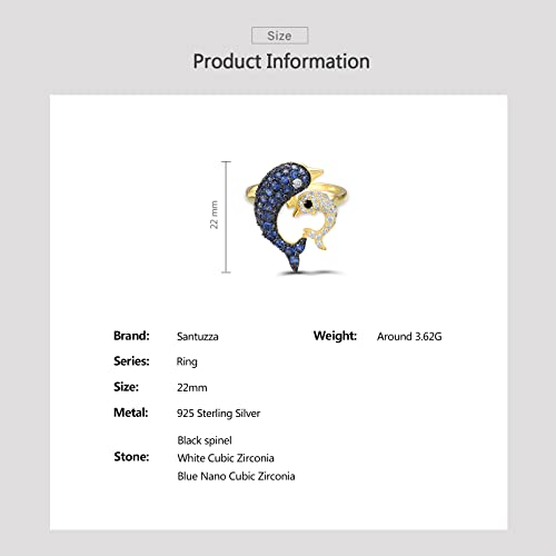 Santuzza 925 Sterling Silver Dolphin Ring Blue Cubic Zirconia Ocean Series Double Dolphin Ring for Women (7)