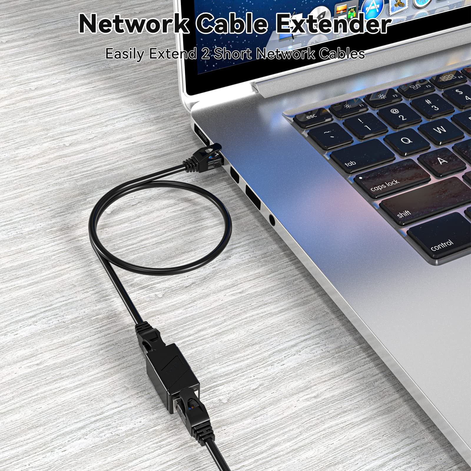 RJ45 Coupler, 2 Pack Ethernet Adapters Female to Female, Ethernet Cable Extender Adapter, 8-Pin Modular Straight Through, Network Connectors for Cat8/Cat7/Cat6/Cat6a/Cat5e/Cat5 Ethernet Cable(Black)