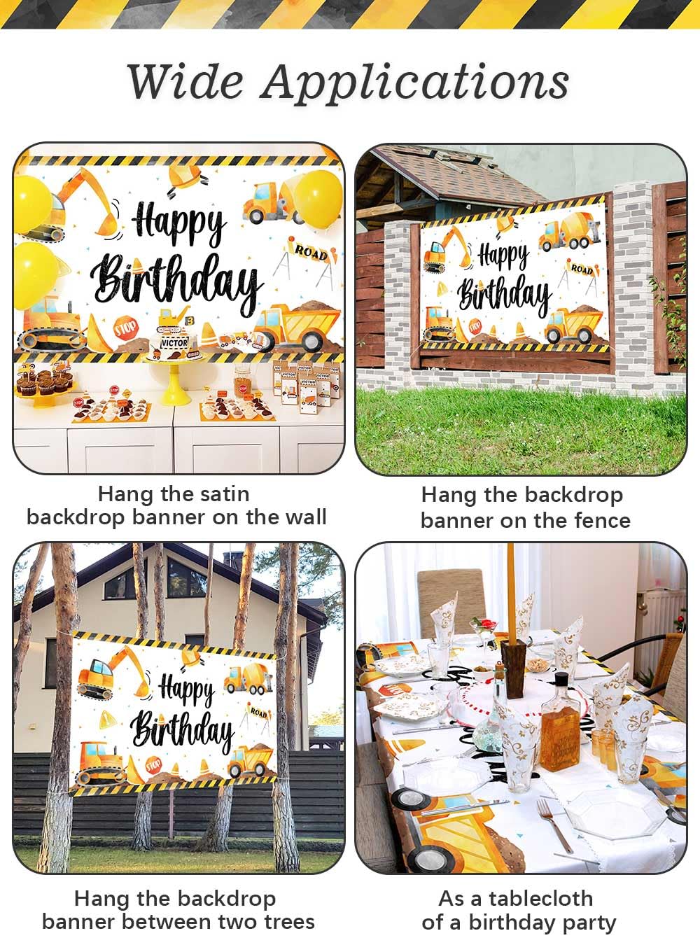 Lopeastar Construction Backdrop Banner Birthday Party Supplies, Large Size 3 x 5Ft Construction Party Decorations for Boys Yellow
