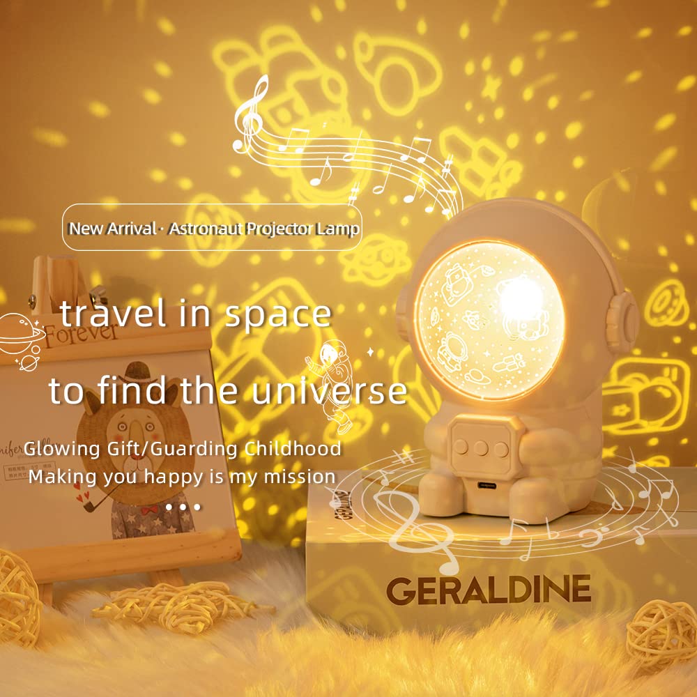 ROGBLIN Night Light Projector for Kids,Astronaut Night Light for Kids with 8 Projection Films, 360 Degree Rotating - 4 Color Changing 9 Built-in Songs Kids Night Light