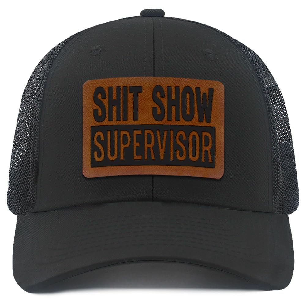 Shit Show Supervisor Leather Patch Hat Baseball Cap Trucker Hats Stylish Unisex Hats for Women Men (US, Alpha, One Size, Gray Black)