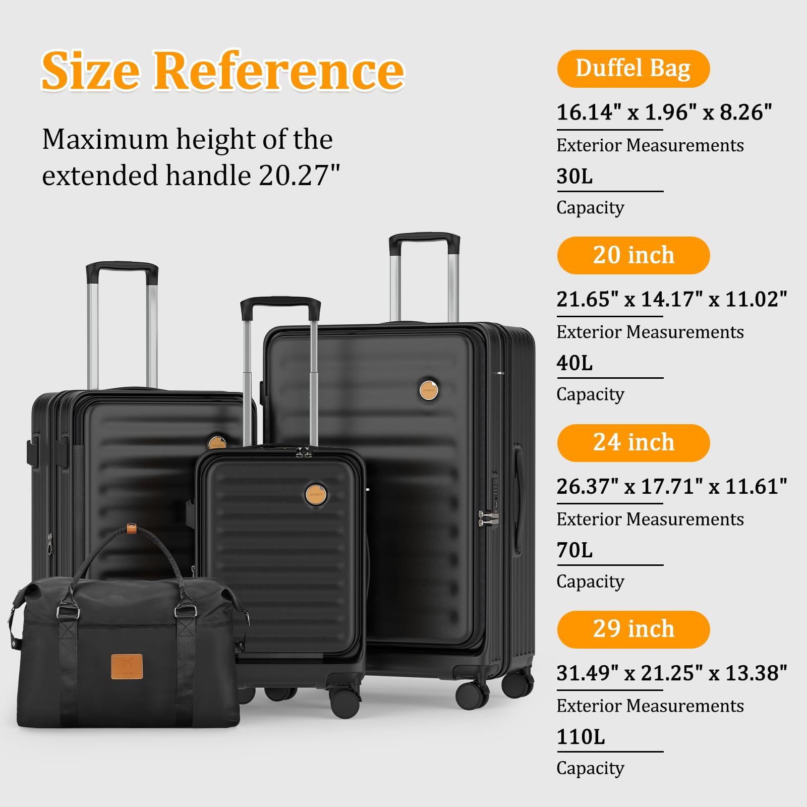 Joyway Luggage Suitcase with Spinner Wheels, Hardside Checked Luggage with TSA Lock, 24 Inch Medium Travel Suitcase (GREY,4PCS)
