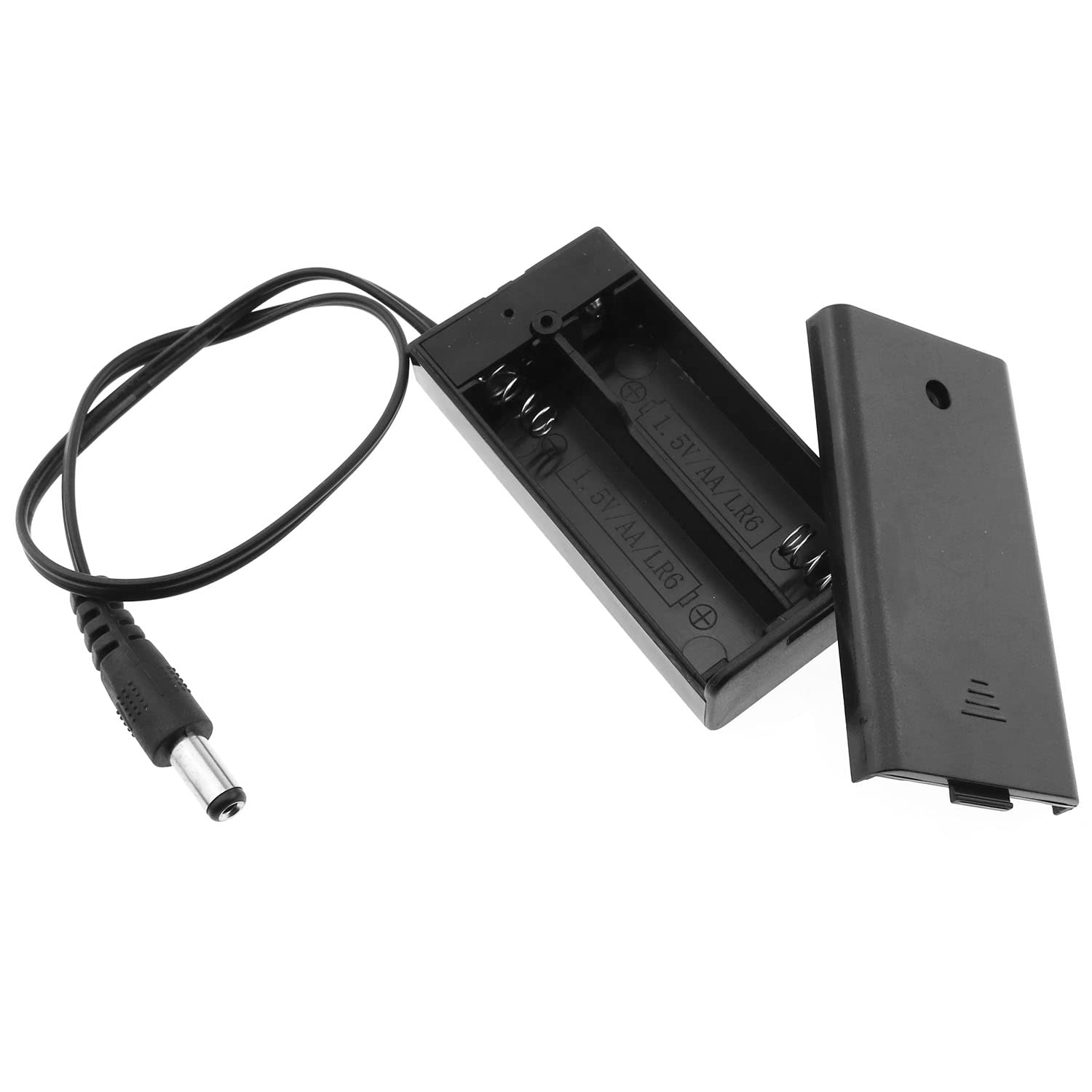 RLECS AA Battery Holder Black 2x1.5V 3V AA Battery Box with DC 5.5x2.1mm Male Connector DIY Battery Holder Battery Packs Case Power Bank Wired ON/Off Switch with Cover