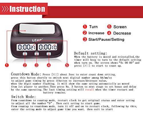 LEAP Chess Clock Digital Chess Timer Professional for Board Games Timer with Alarm Function (Official Store) Brownish Red