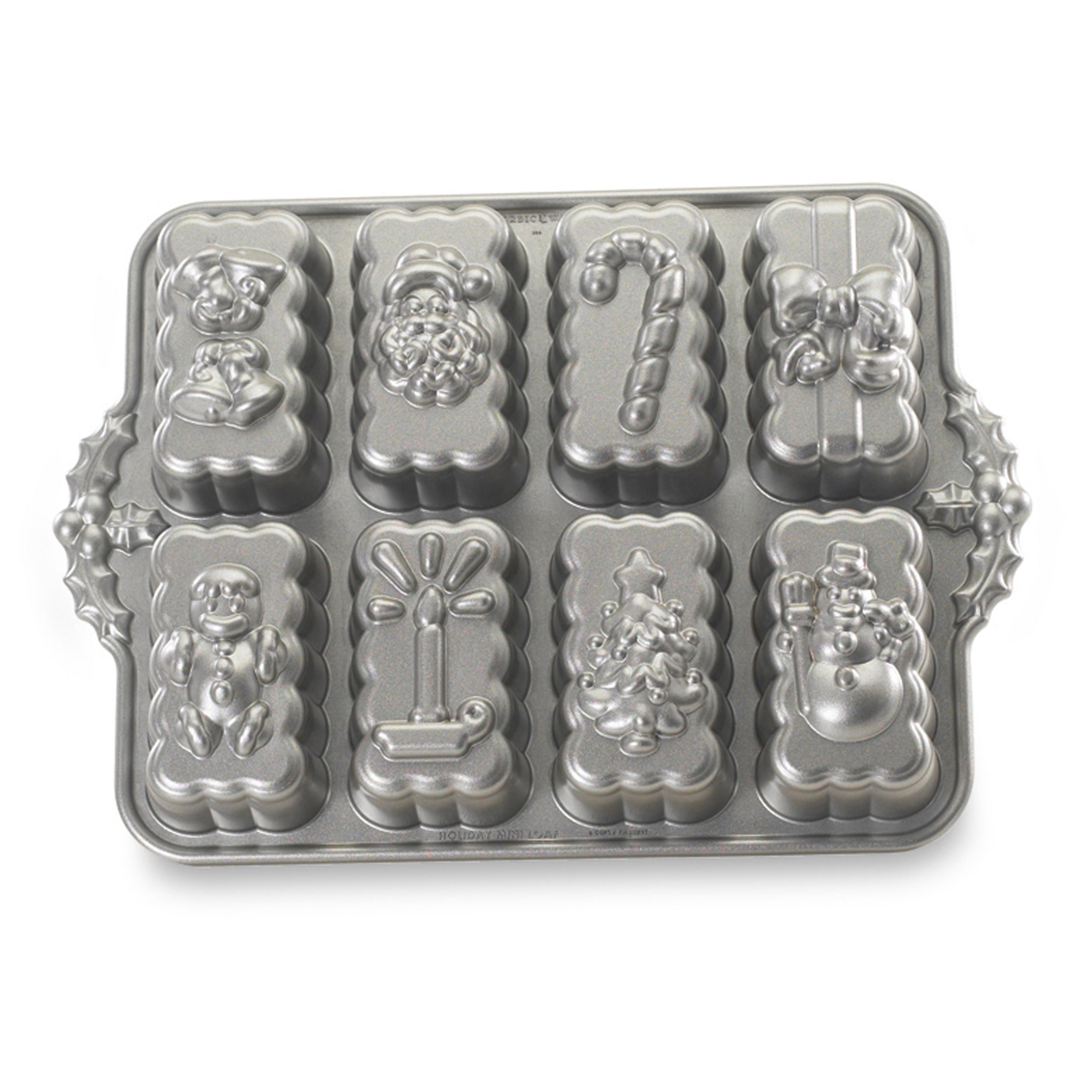 Nordic Ware Holiday Mini Loaves Pan & 93748 Holiday Teacakes Cast Cakelet Pan, 3 Cup Capacity, Silver