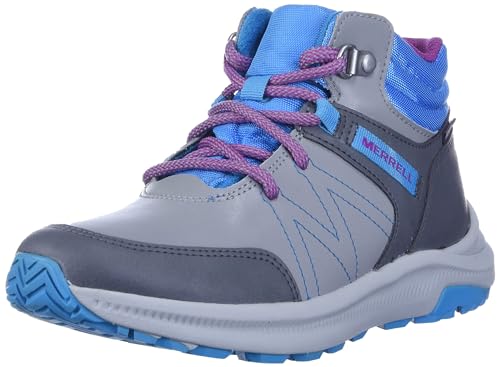 Merrell GREYLOCK WTRPF Hiking Sneaker, Grey/Turq, 4 US Unisex Big Kid