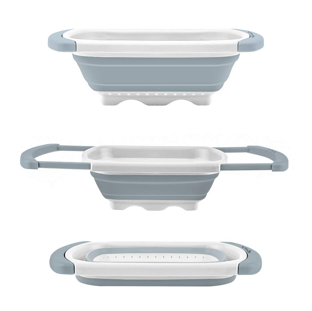 Qimh Collapsible Colander | Over The Sink Silicone Kitchen Strainers and Colanders with Extendable Handles | Veggies, Fruit and Pasta Foldable Strainer for Kitchen, 6-Quart, BPA Free