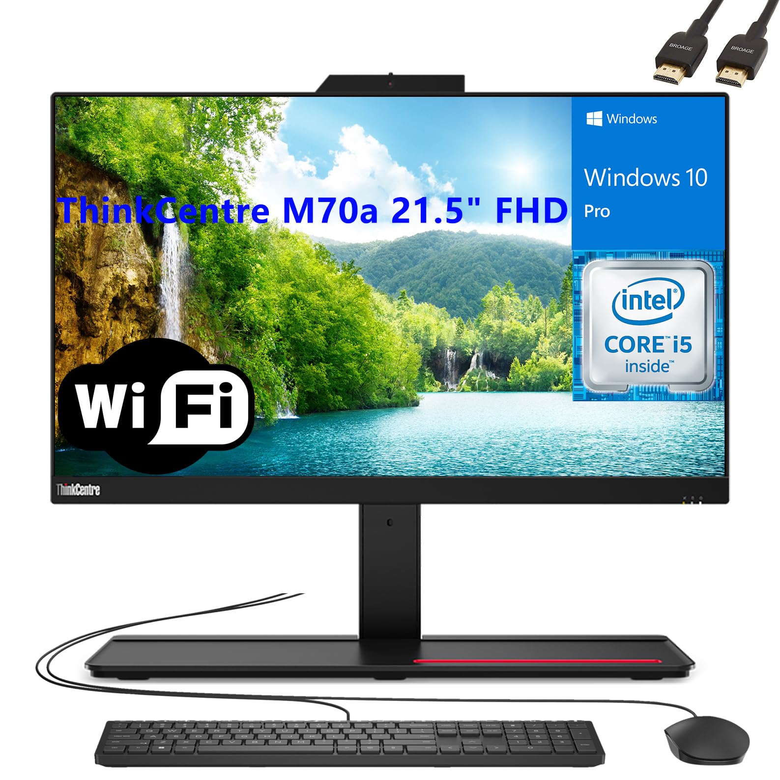 Lenovo ThinkCentre M70a 21.5" FHD AIO Business All-in-One Desktop Computer, Intel Hexa-Core i5-10400 (Beat i7-8700), 64GB DDR4 RAM, 2TB PCIe SSD, DVDRW, WiFi, BT 5.0, Windows 10 Pro