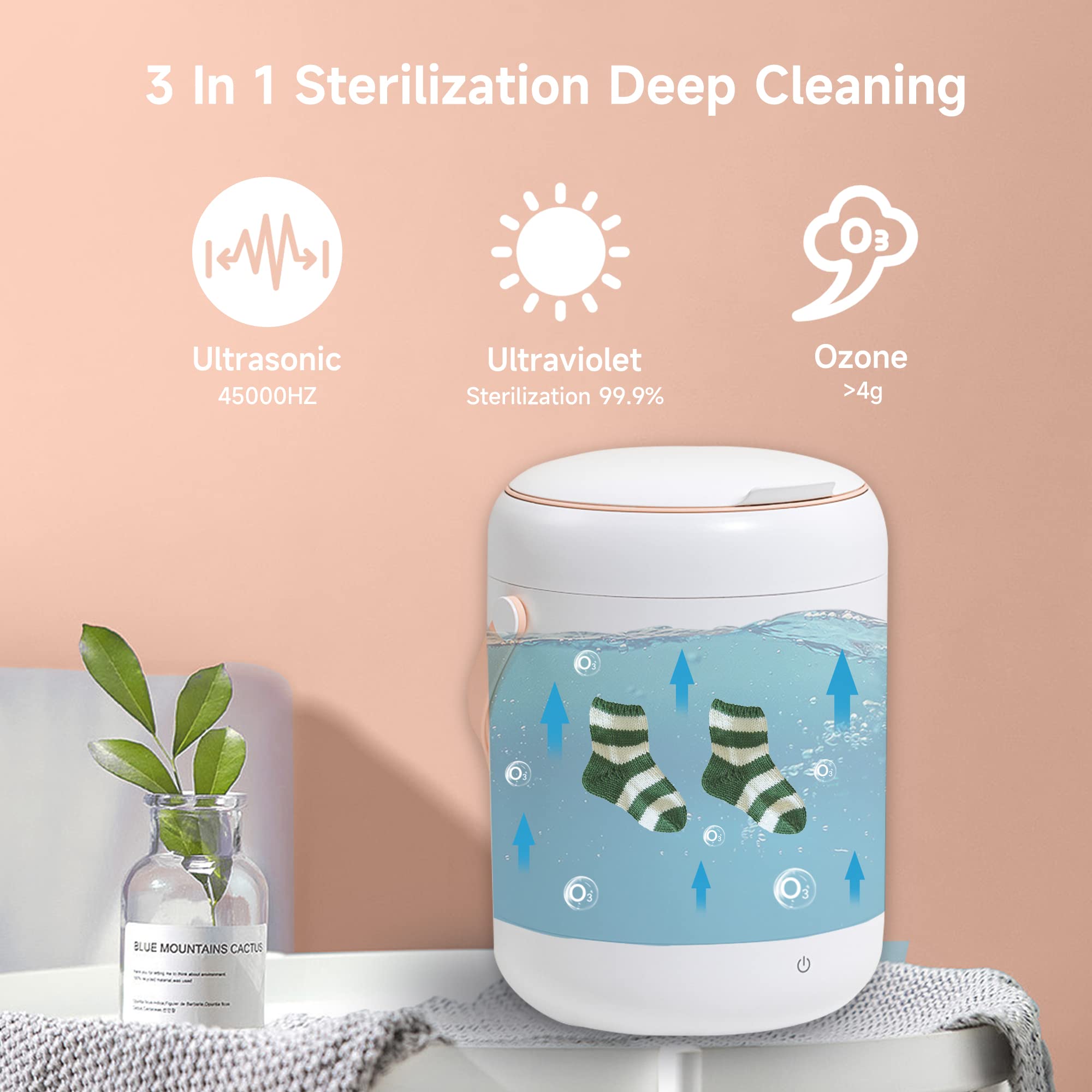 MEHIDFY Portable Washing Machine, 3L Ozone & Blue Light Deep Clean Portable Washer, Smart Timer Control Countertop Washing Machine, Mini Washing Machine for Underwear, Socks, Baby Clothes (White)