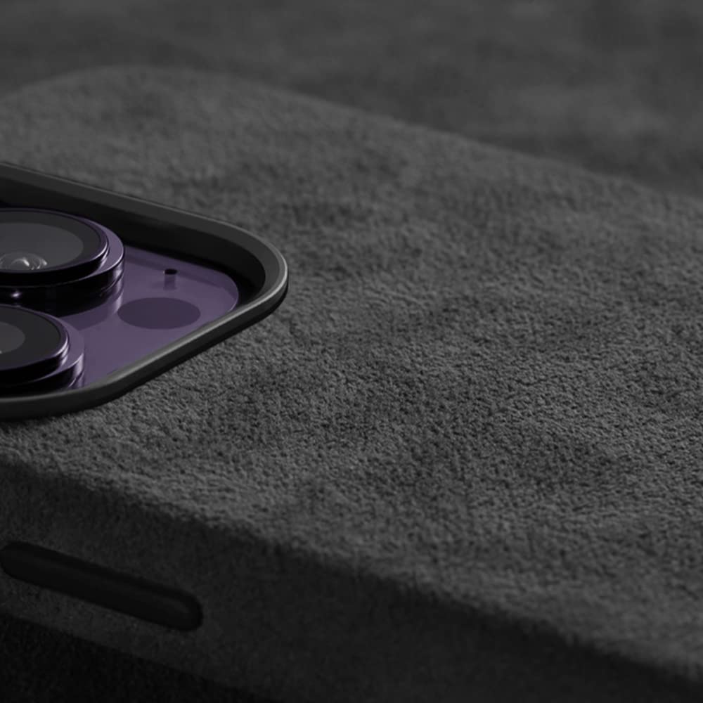 Komodoty Luxury Alcantara iPhone 14 Case. Premium Italian Imported Material. Fully Wrapped Four Side Protection. MagSafe Compatible. Black