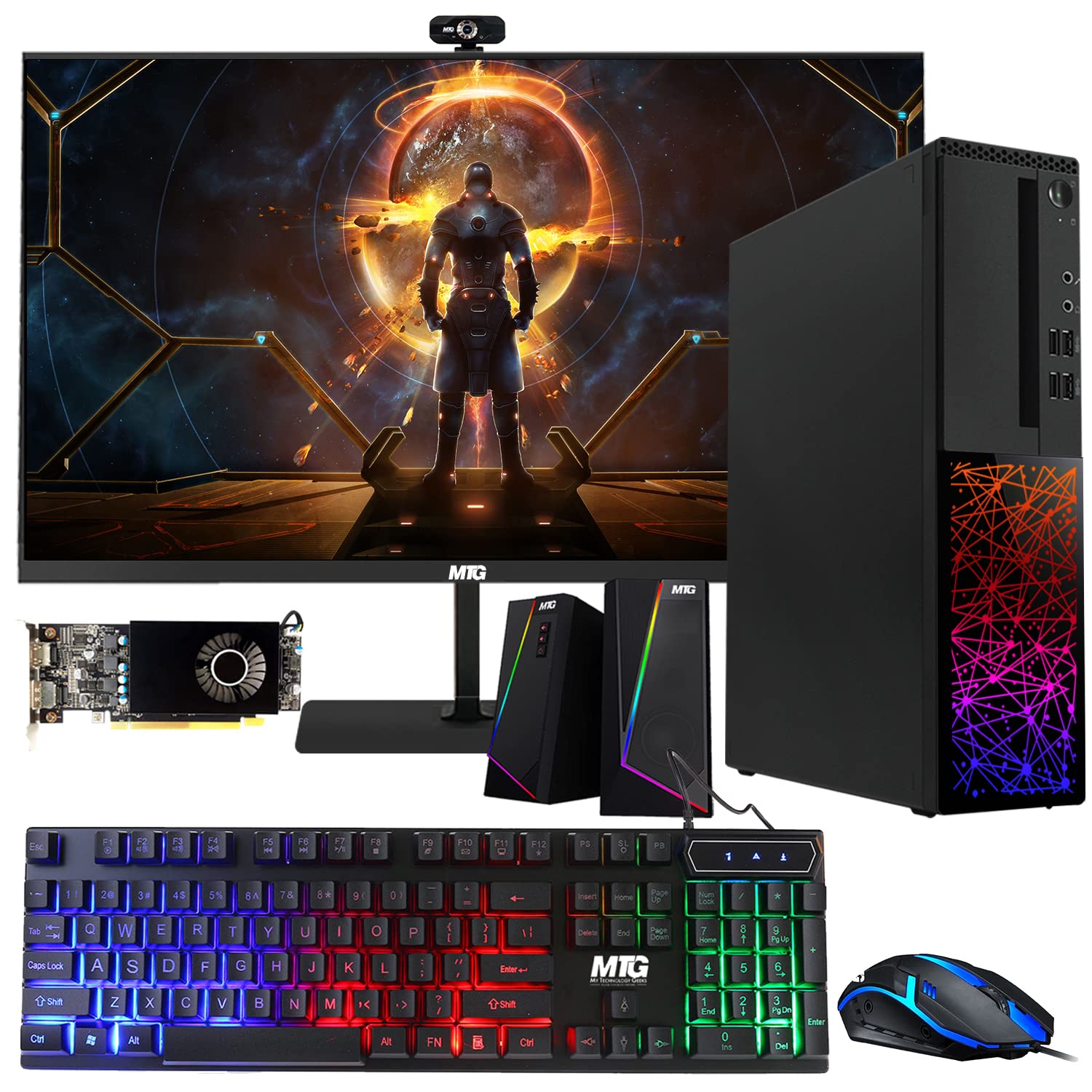 TechMagnet Gaming Desktop PC, Intel i5 6th Gen, Galaxy, 16GB RAM, 240GB SSD, MTG New 24 Inch Monitor, AMD RX 550, RGB Keyboard Mouse, Speaker, Webcam, Win 10 Pro (Renewed)