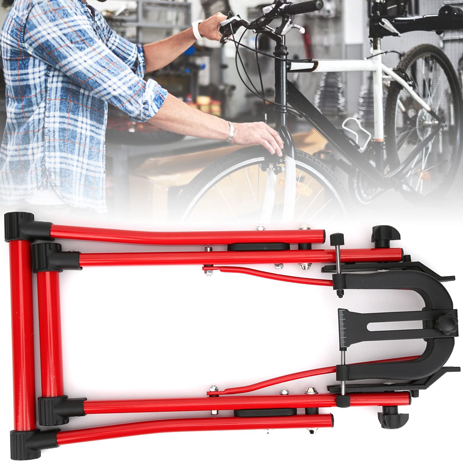 KENANLAN Bike Repair Tool, Aluminium Alloy Red Simple Convenient Wheel Truing Stand Home Bike Repair Maintenance Support Tool Accessory