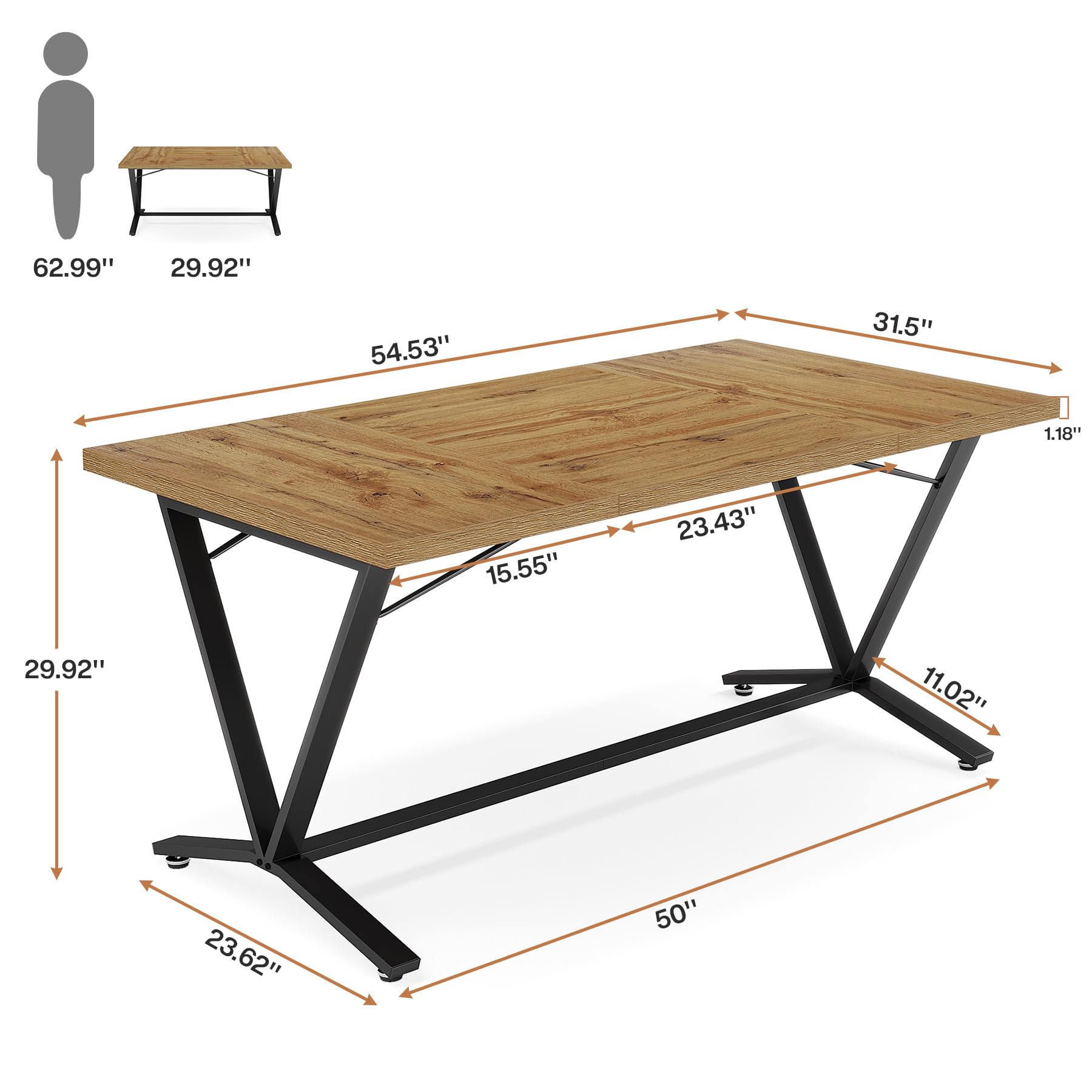 Tribesigns Simple Computer Desk, 55-Inch Modern Office Executive Desk with Thickened Tabletop and Metal Frame, Wood Study Writing Table Workstation for Home Office, Brown