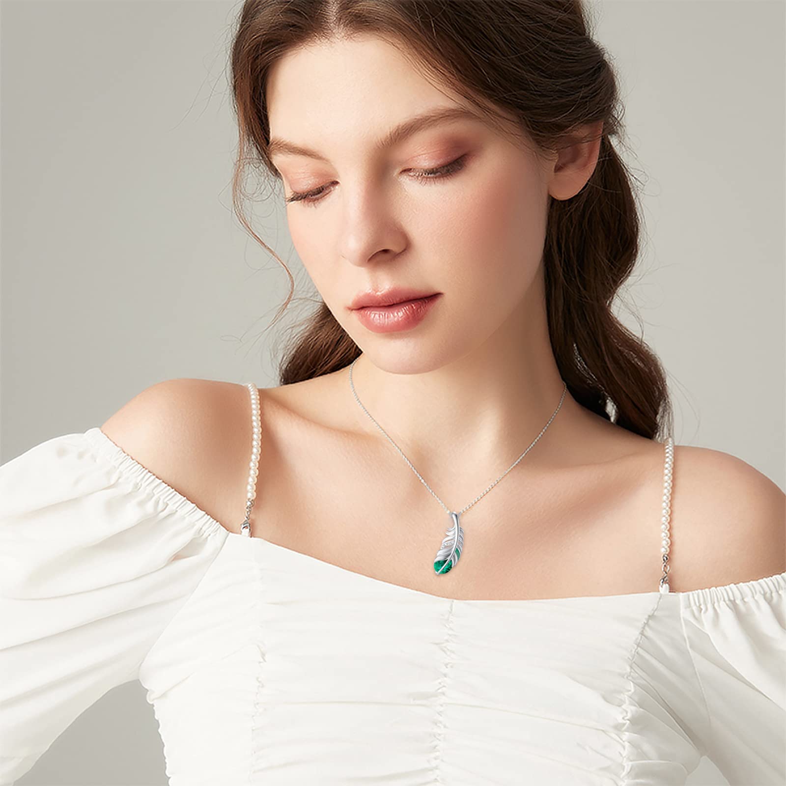 Plesitep Feather Necklace 925 Sterling Silver Pendant Leaf Necklace Jewelry Gift for Women