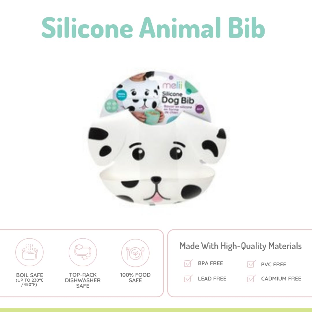 melii Silicone Weaning Bib for Babies & Toddlers, Large Food Catcher (Dog)