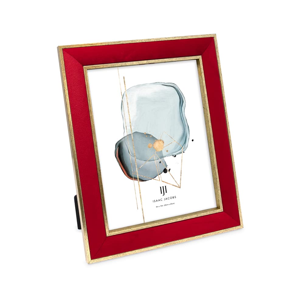 Isaac Jacobs Velvet Picture Frame with Metallic Gold Double Border, Photo Frame, Horizontal & Vertical, Made for Tabletop & Wall Display, for Home and Office (8x10, Red)