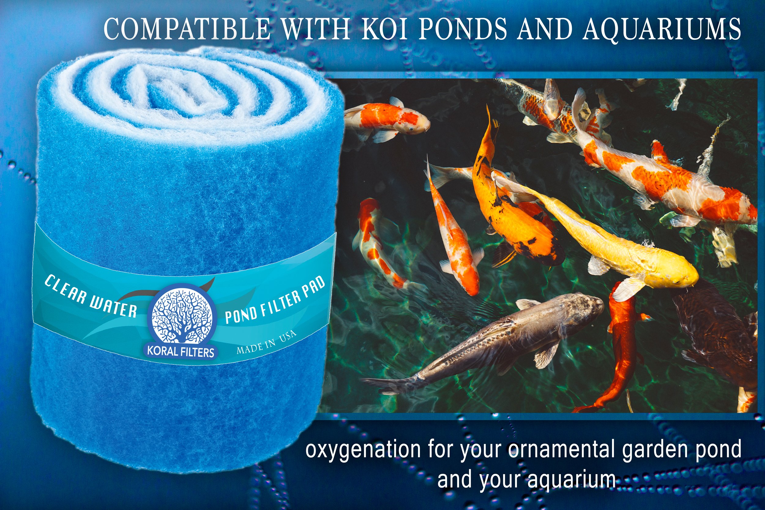 Premium Koi Pond Filter Media Roll - High-Efficiency Pond Filters for Outdoor Ponds, Reusable Fish Pond Filter Material, Made in USA (PRO - Blue - 6 ft roll)