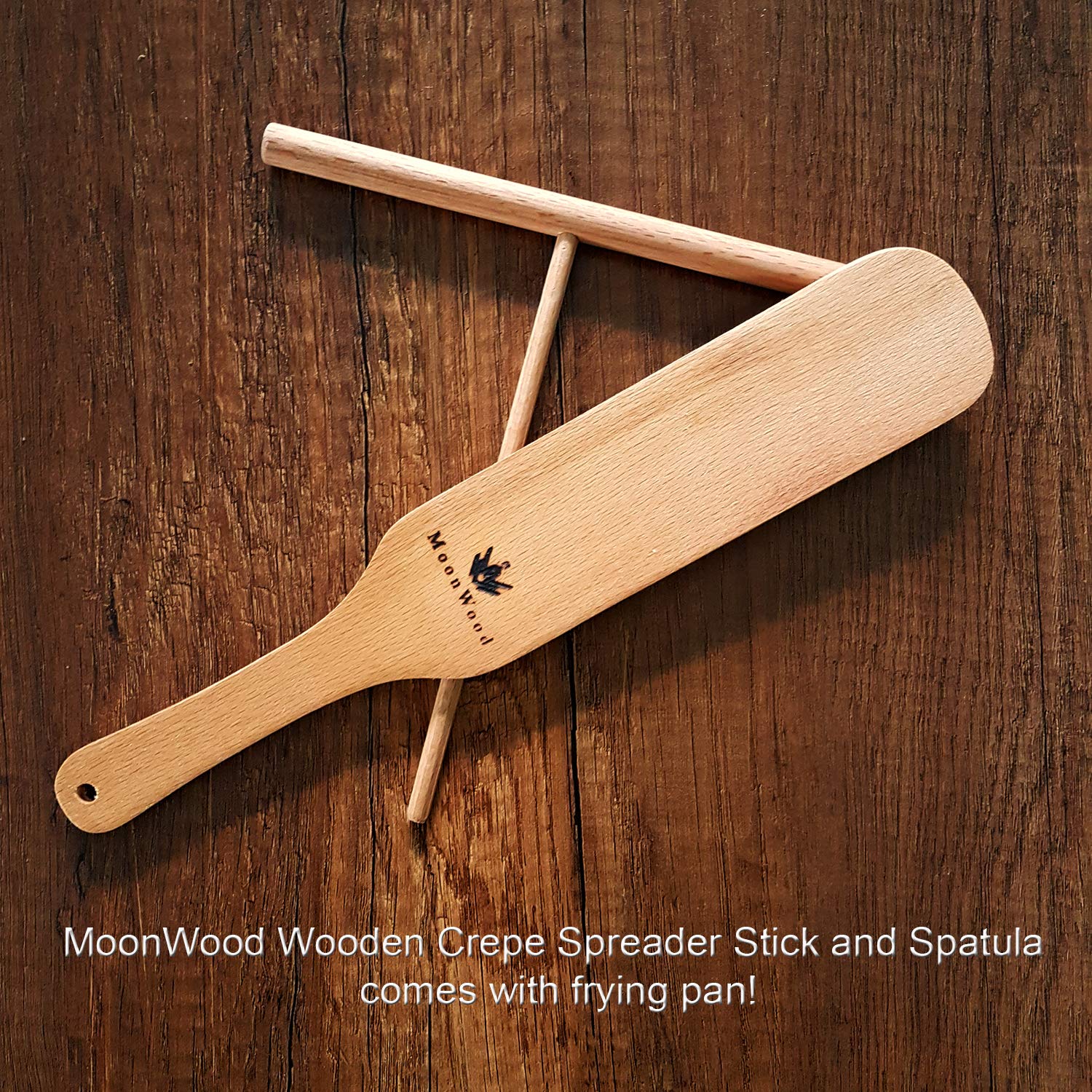 moonwood Crepe Pan, Free Nonstick Coating - Made in Europe MarbleTech Great for Crepes, Omelets, Eggs, Pancake - Dishwasher Safe 10.23 Flat - With Wooden Crepe Spreader and Spatula Set