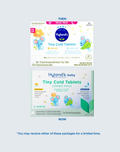 Infant and Baby Cold Medicine, Hyland's Baby Tiny Cold Tablets, Day & Night Value Pack, Decongestant and Cough Relief, 250 Quick-Dissolving Tablets
