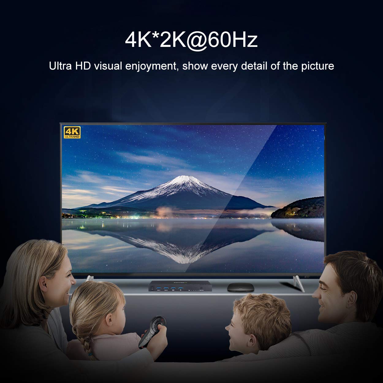 KVM Switch HDMI 4 Port Box, AIMOS HDMI 2.0 KVM Switcher Support Wireless Keyboard and Mouse Connections and with USB Hub Port, UHD 4K@60Hz & 3D & 1080P Supported