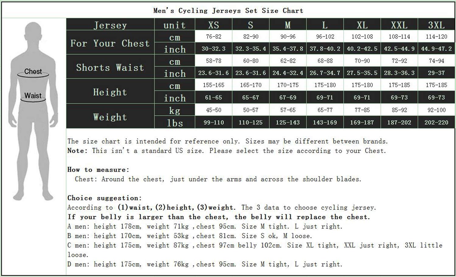JPOJPO Men's Cycling Short Sleeve Jersey Padded Shorts Set XXXL