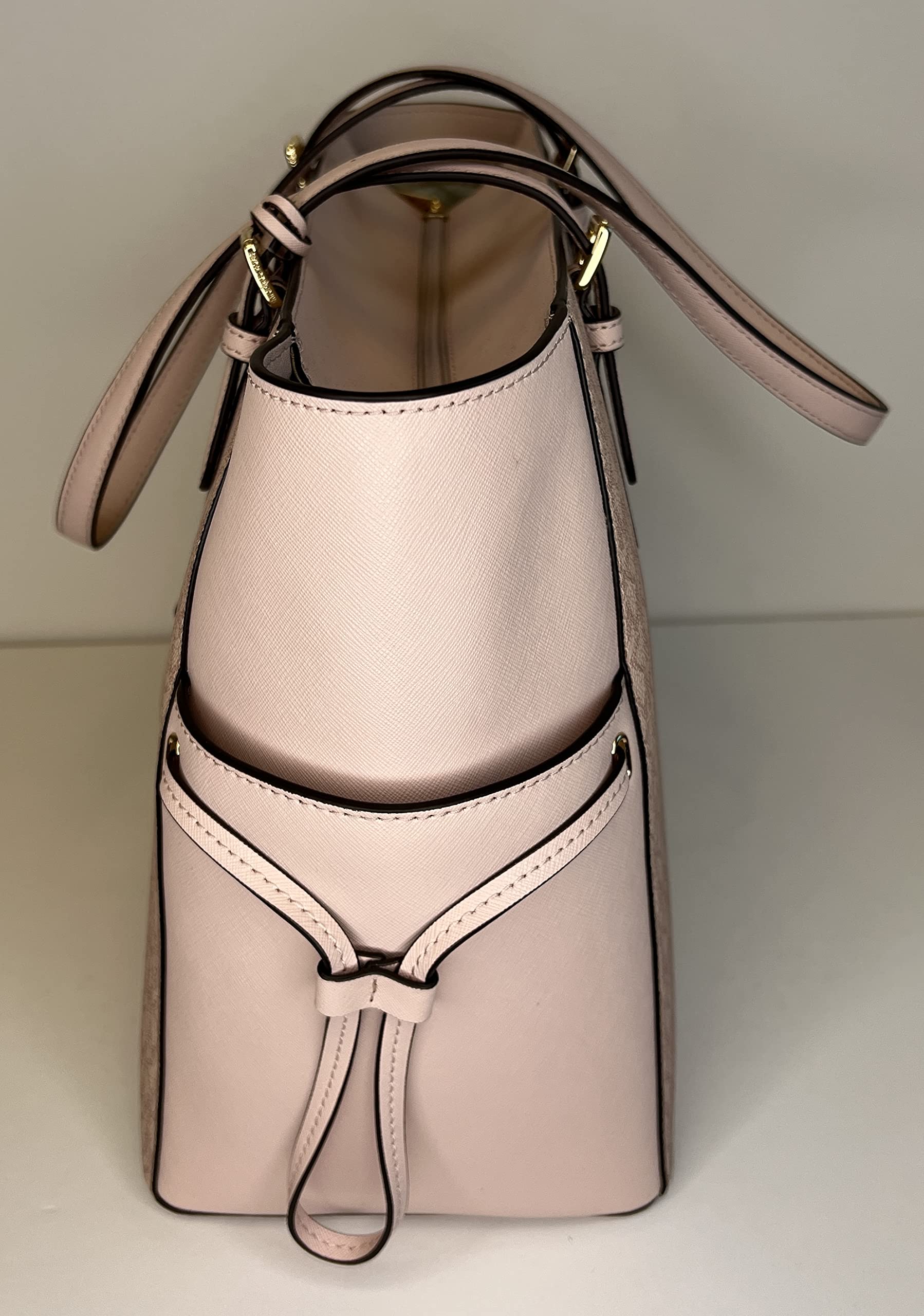 Michael Kors MICHAEL Michel Kors Gilly Large Drawstring Travel Tote bundled with Double Zip Wristlet Purse Hook (Signature MK Pink)