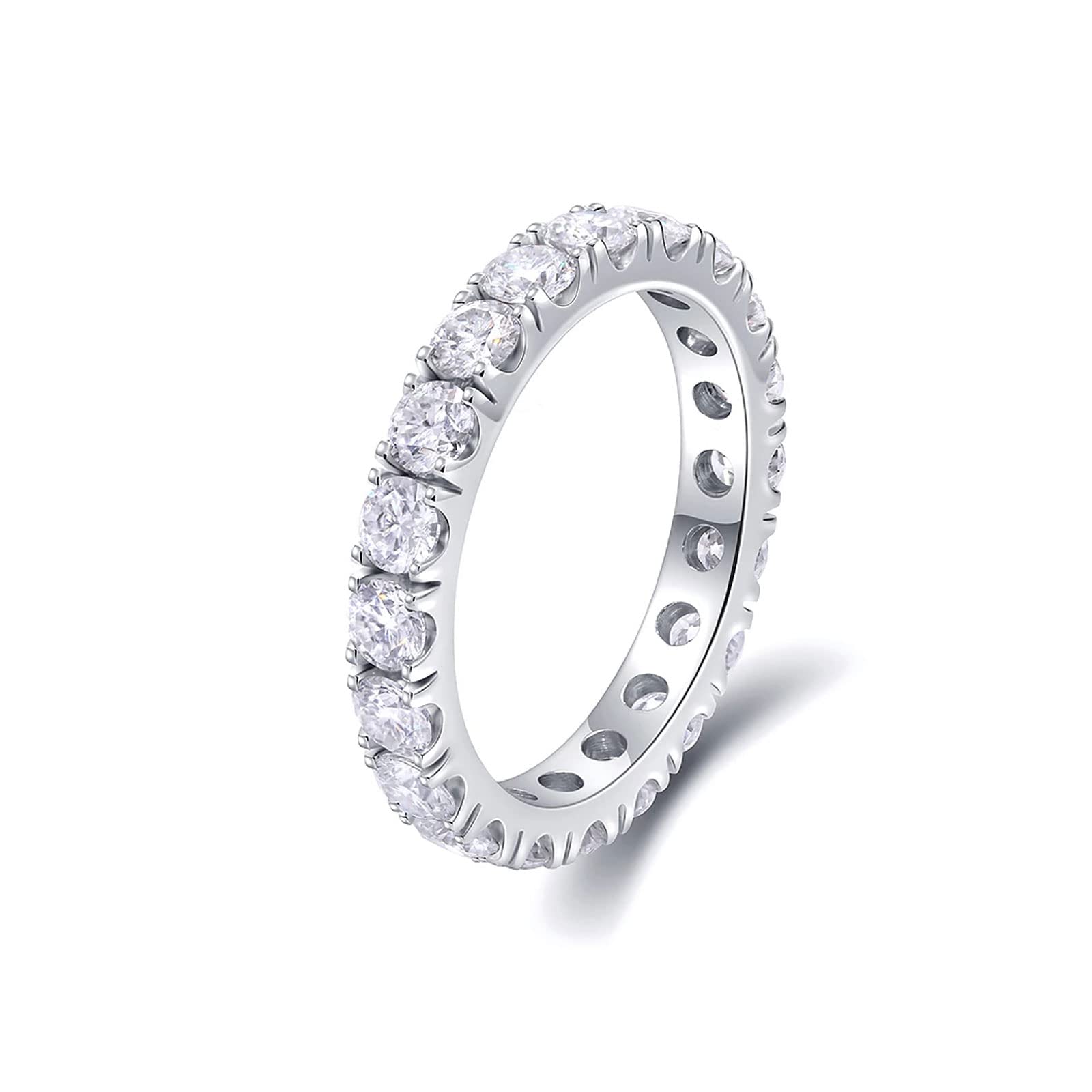 MRENITE Solid 10K Moissanite Wedding Band for Women 3mm Round Moissanite Eternity Band D Color VVS1 Clarity Stackable Engagement Ring Size 7