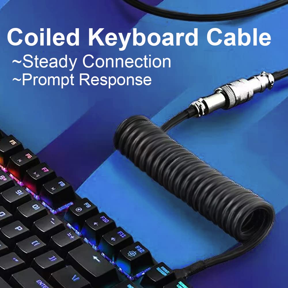 Rocketek Custom Coiled USB C Cable for Gaming Keyboard, Double-Sleeved Mechanical Keyboard Cable with Detachable Metal Aviator, 1.5M USB-C to USB-A Extendable Spring Cable