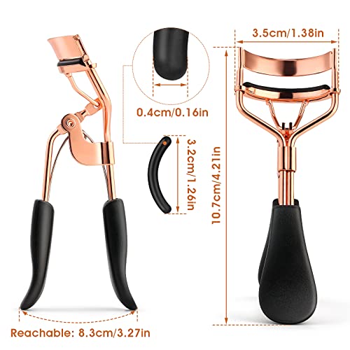 Sibba Professional Eyelash Curler, Lash Curler with 10 Extra Silicone Replacement Pads for Women Girls No Pinching or Pulling Fit All Eye Shapes (Gold)