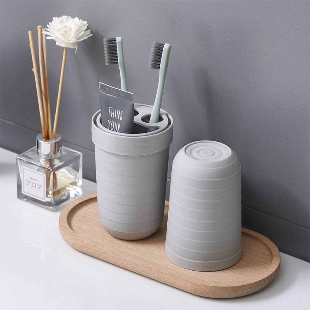 Vitbunana Travel Toothbrush Cup Case,Couple Toothbrush Cup, Portable Toothbrush Toothpaste Storage Box, Toothbrush Holder with Lid, Suitable for Bathroom, Travel, Business Trip, Camping, etc (Grey)