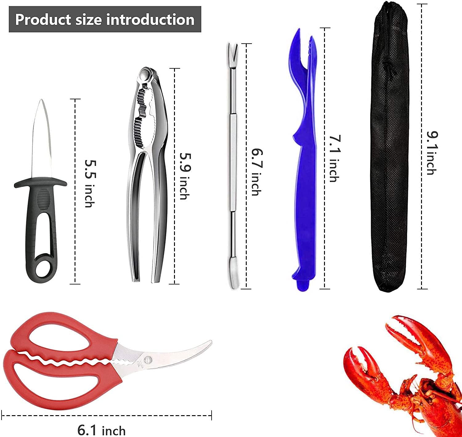 K-Musculo Lobster Crackers and Picks Set, Seafood Tools Set Crab Leg Crackers and Tools Including 2 Clam Knife, 4 Crab Crackers, 2 Lobster Shellers,4 Forks and 2 Crab Scissors