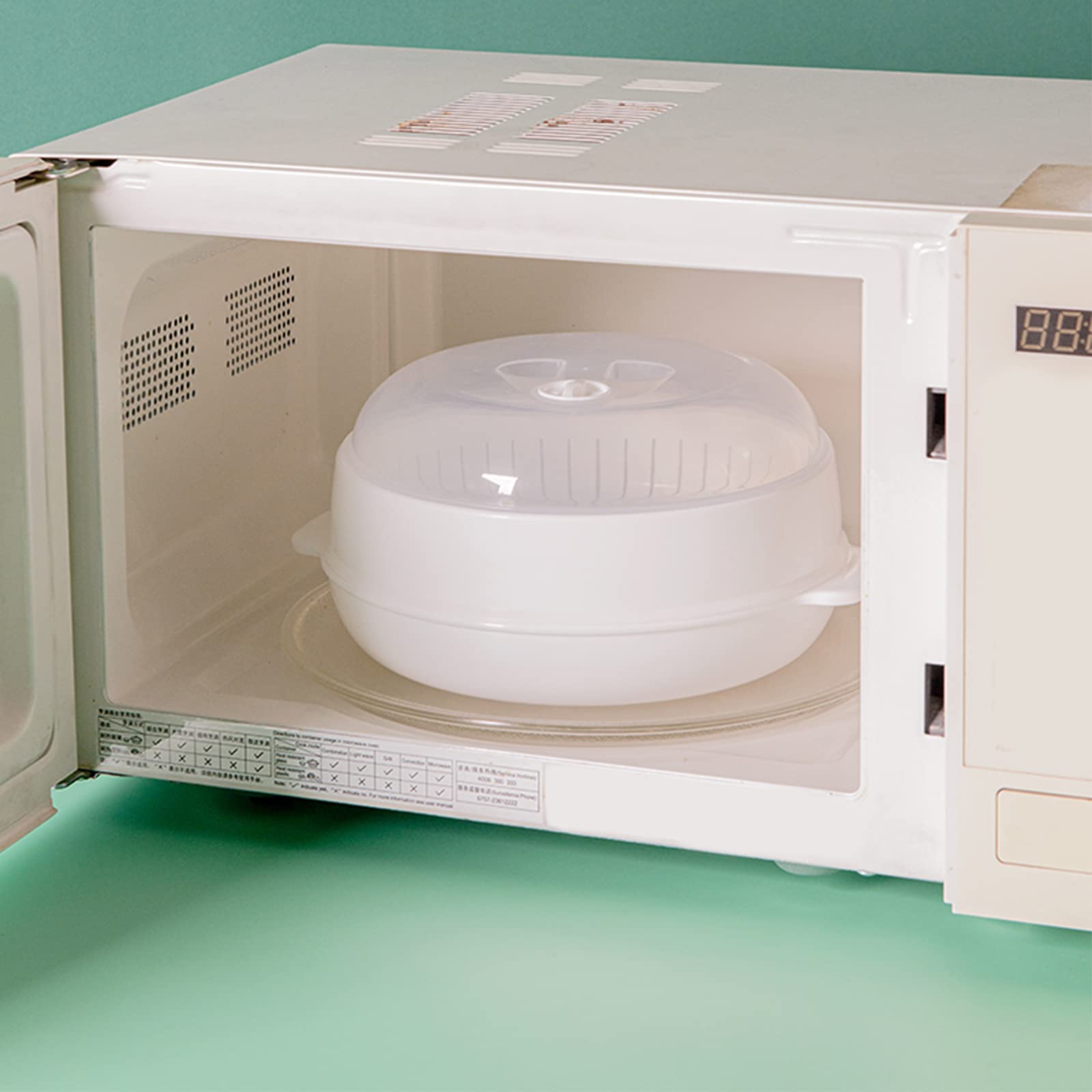 Plastic 1-Tier Microwave Steamer Heating Steamer, Vegetable Steamer for Cooking with Lid and Tray