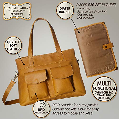 K-Musculo Miss Lucy and Co Genuine Leather Baby Diaper Bag Stylish Brown RFID Protection for Purse Shoulder Strap Changing mat