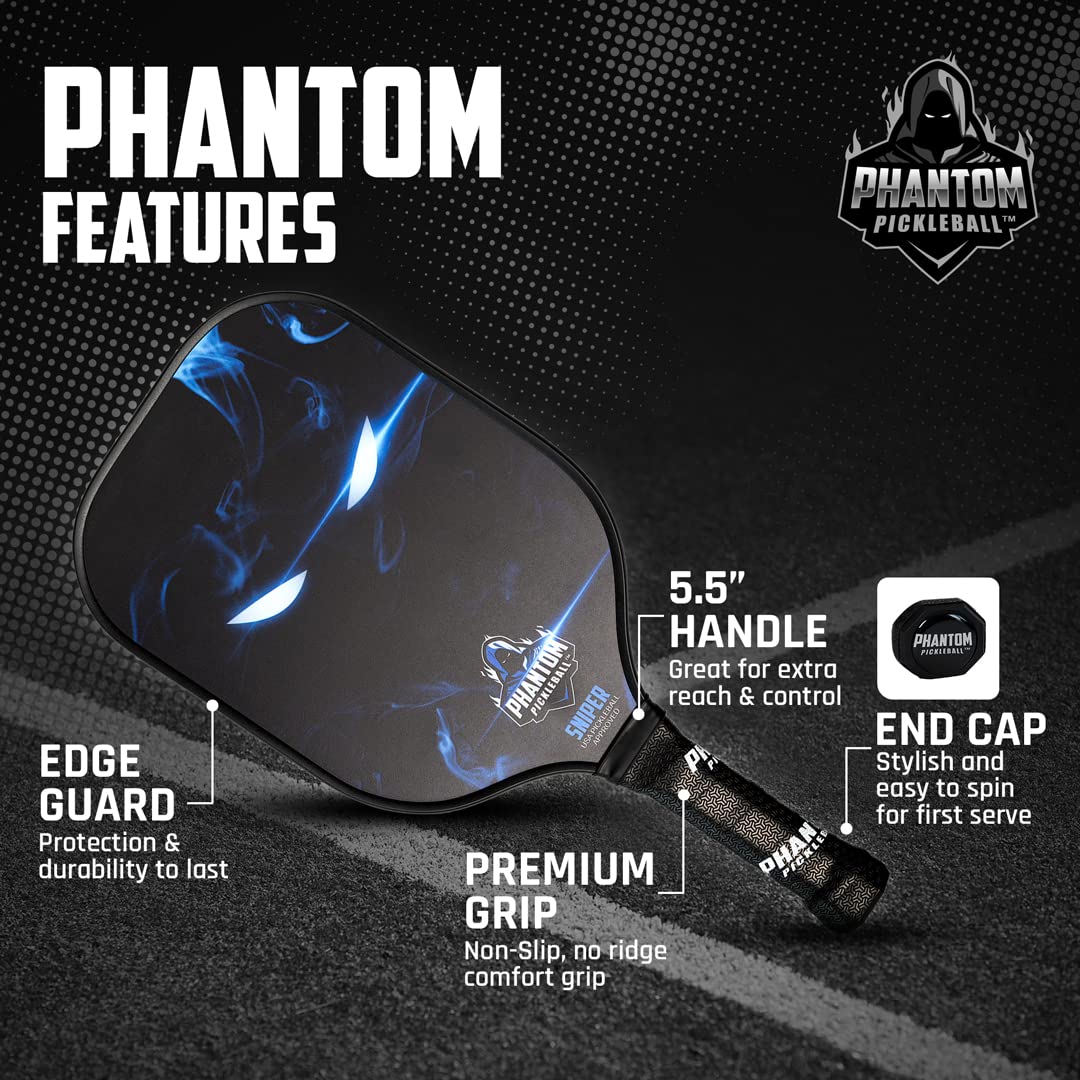 Phantom Sniper 13mm Carbon Fiber Elongated Body Pickleball Paddles - Max Grit and Spin - USAPA Approved β Pickleball Rackets - Pickle-Ball Equipment with Polypropylene Core β Lightweight (Steel)
