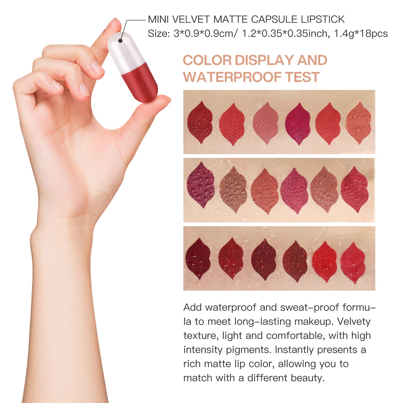 LSxia 18 Colors Capsule Pills Lipstick Mini Lip-Stick Set, Long Lasting Mini Matte Lipstick Lip Stain Lip Tint - Labiales Mate 24 Horas Originales, Cute Dark Red Matte Lipsticks Set for Women