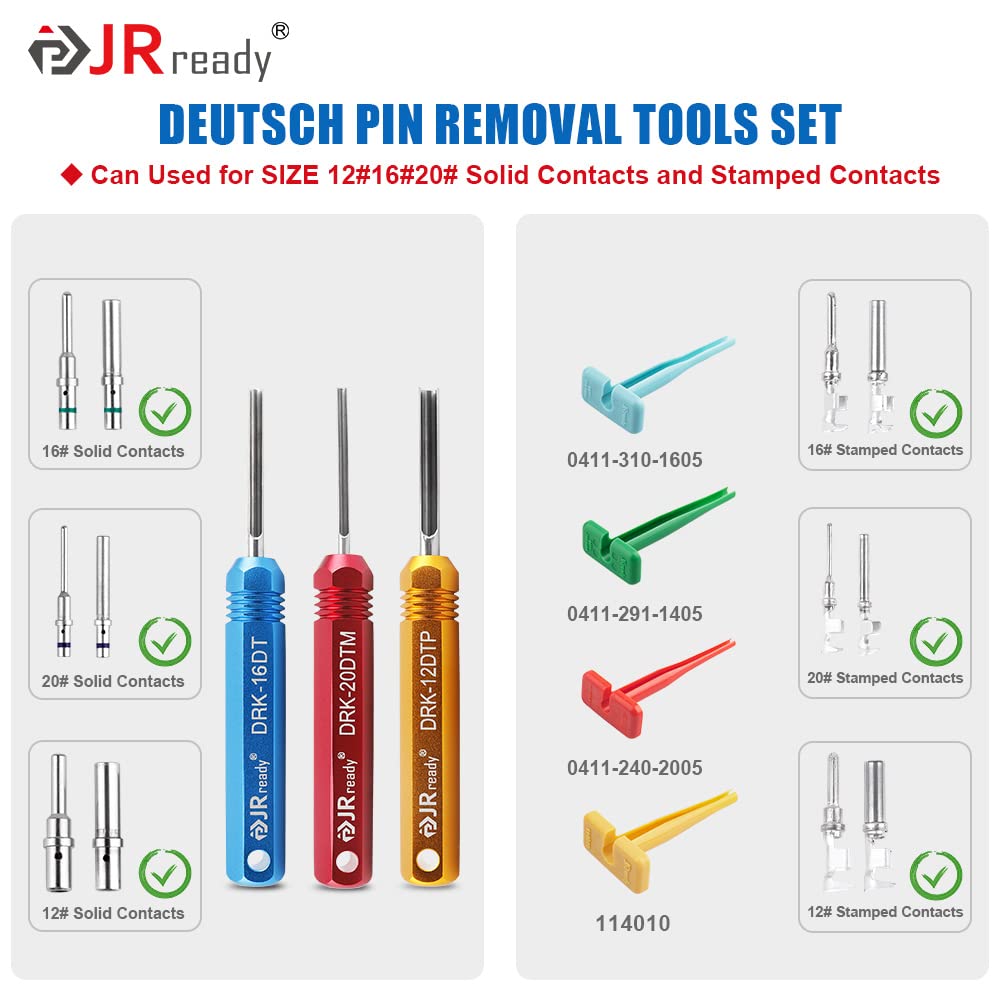 JRready ST5236 Deutsch Pin Extractor Tool for 16#12#20# Solid/Stamped Contacts 10-22 AWG, Terminal Removal Tool Kit with Steel DRK-RT1 for Deutsch DT,DTM,DTP Series Connector 13PCS