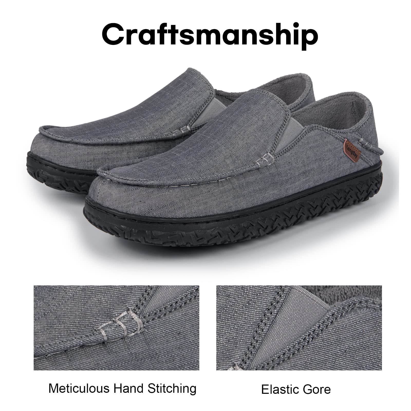 LongBay Men's Moccasin Slippers Cozy Breathable Memory Foam House Shoes for Indoor Outdoor Gray, 11