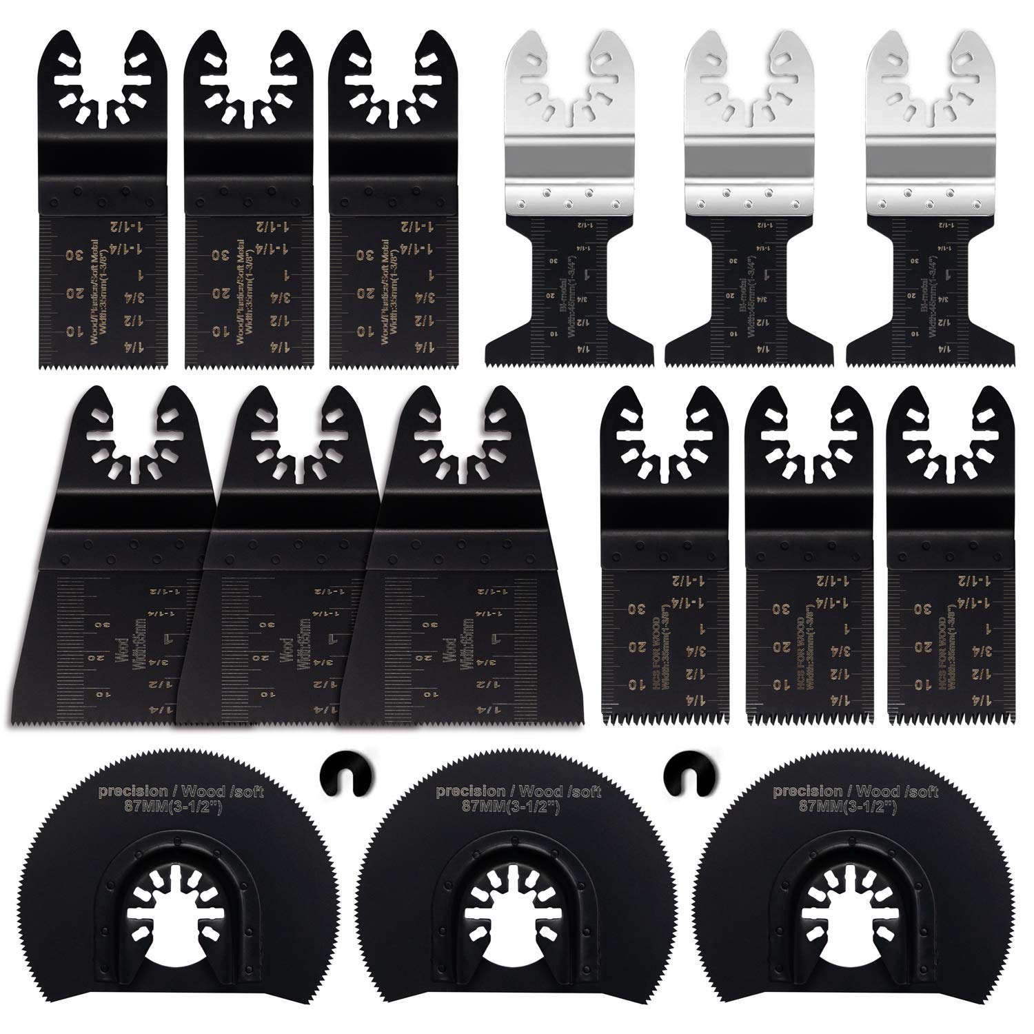 Metal Wood Oscillating Multitool 15 Pcs Quick Release Saw Blades Toolman, Compatible with Black & Decker, dewalt, makita, ryob,and Skill Bosch.