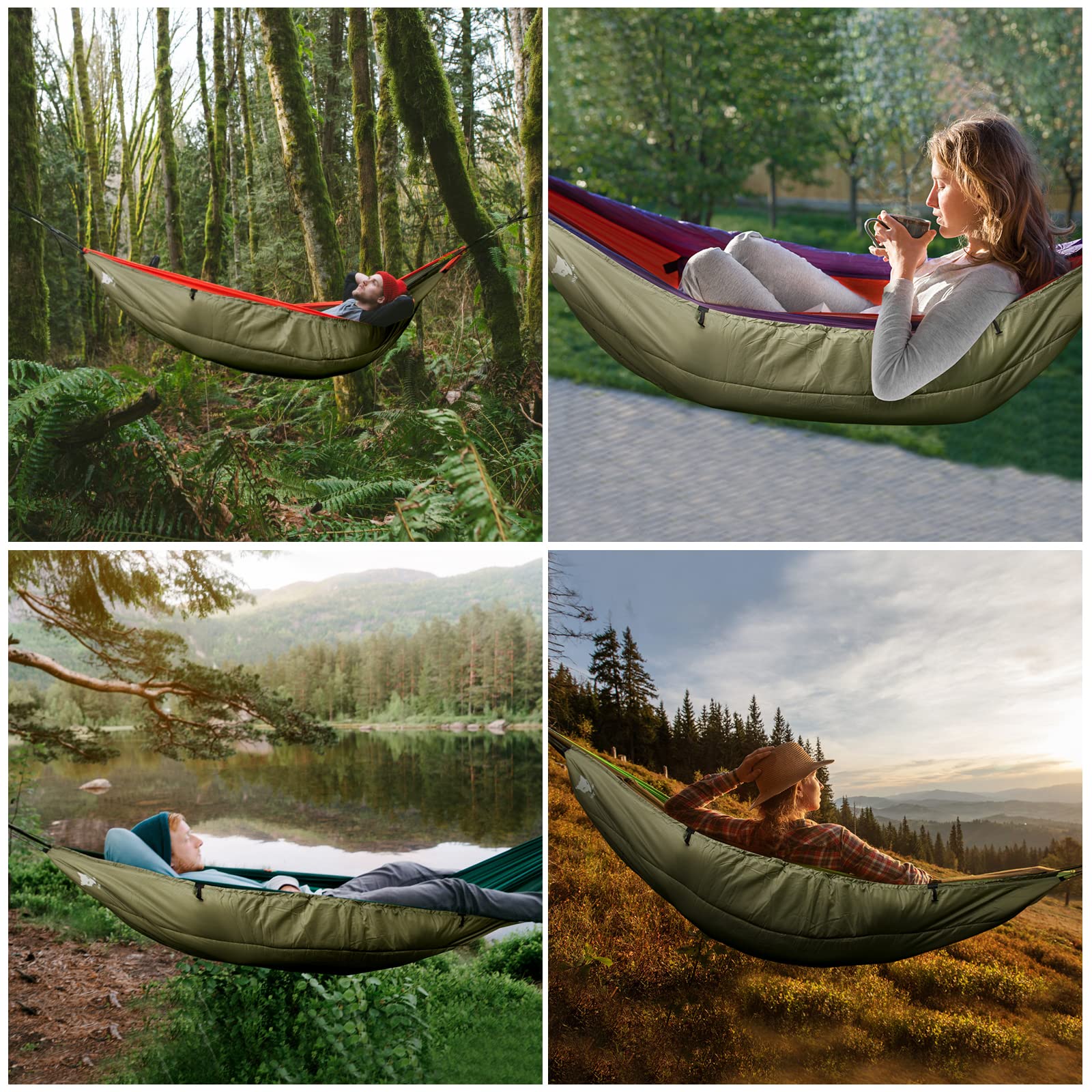 Night Cat Hammock Underquilts Sleeping Bag Single Insulated Under Blanket for Hammock 4 Seasons Lightweight Soft Warm 5-20β 8x3.6ft Army Green