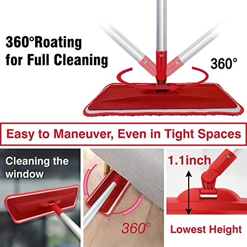 PANDA GRIP Microfiber Floor Mop with Scrubber and 1 Washable Reusable Pads Wet Dry Flat Mop with 360 Degree Swivel Head Dust Mops for Floor Cleaning for Hardwood Laminate Wood Tile
