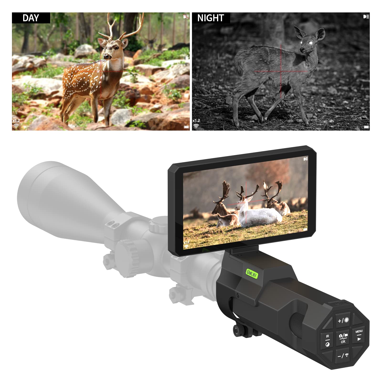 Night Vision Scope for Hunting Monocular 1080P,Clip on Scope with IR 850nm &940nm,Infrared Hunting Scopes for Rifles,IR Illuminator with WiFi for Day Night Viewing