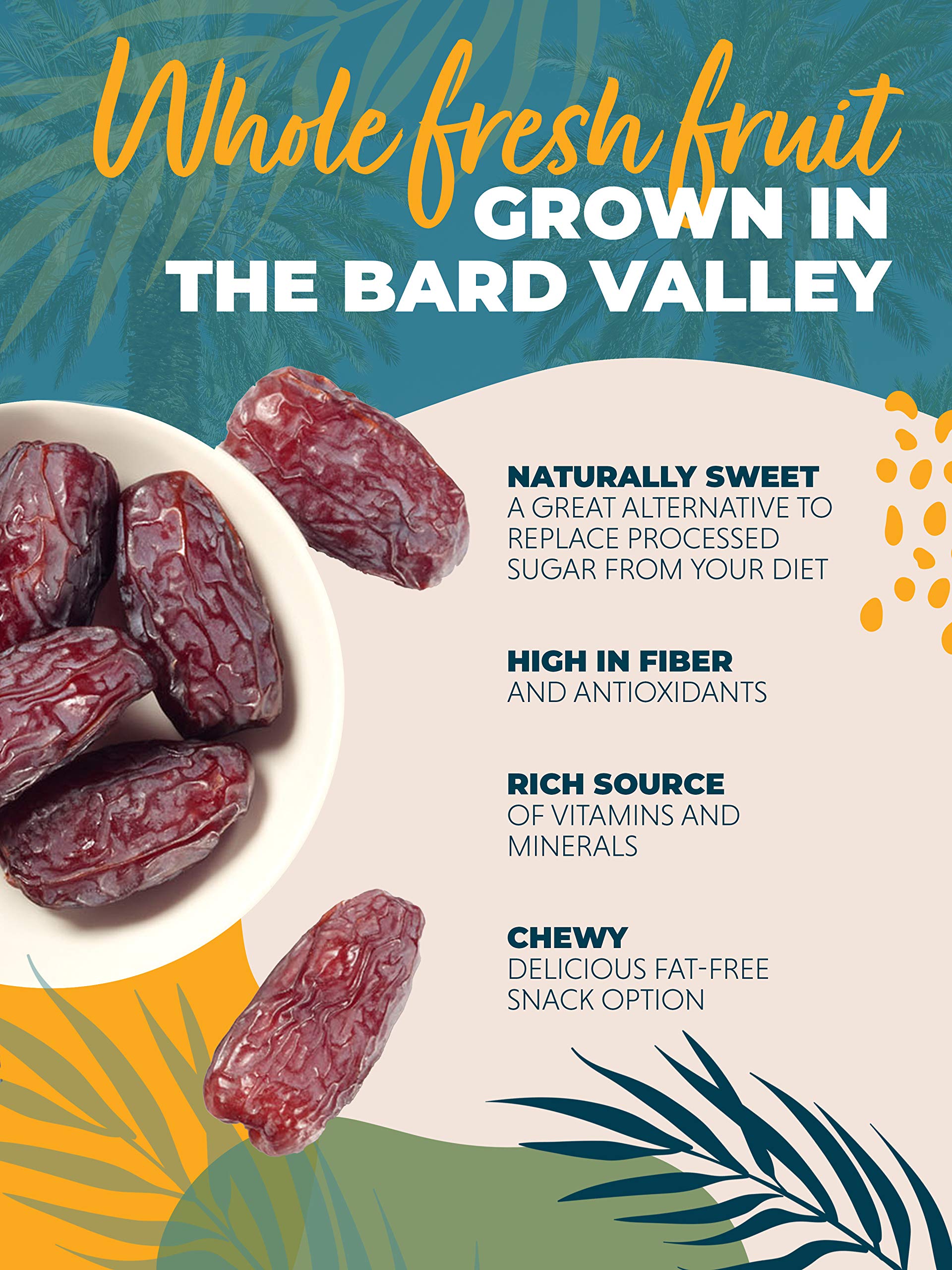 Natural Delights Organic Medjool Dates β Large & Plump USDA Certified , Non-GMO Verified, Good Source of Fiber, Naturally Sweet Fruit Snack, Perfect for On-the-Go - Whole Medjool Dates Organic, 1 lb oz Container
