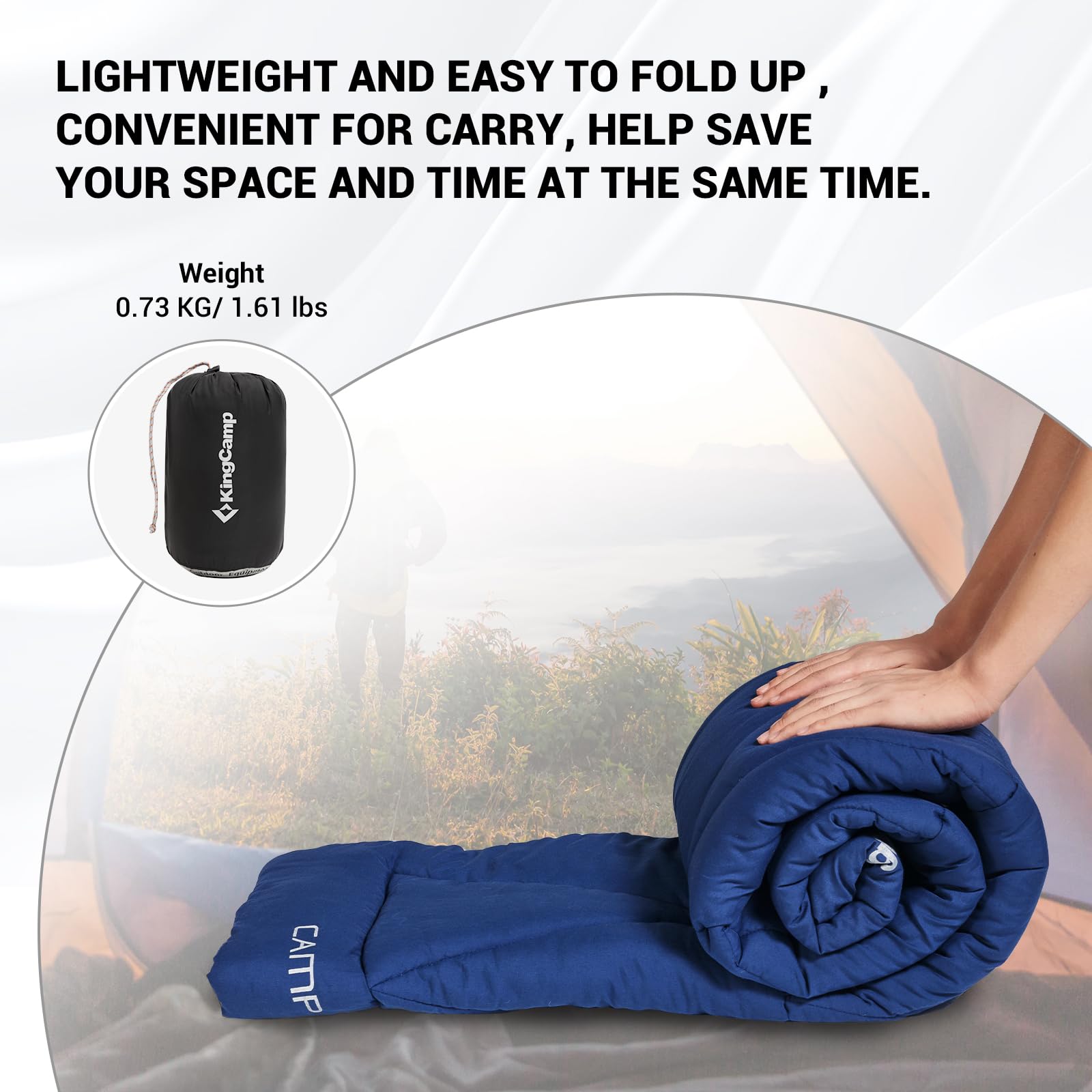 KingCamp Cot Pad for Camping, Comfortable Lightweight Mat, Puffy Soft Warm Non-Slip Cot Mattress Topper for Outdoor, Picnic, Hiking, Backpacking, Grey $ Navy (Thickened/Navy)