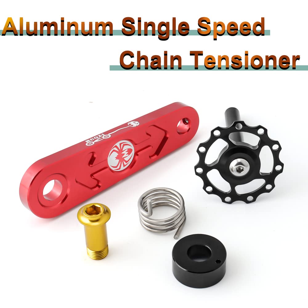 MUQZI Bike Single Speed Chain Tensioner Aluminum Alloy Adjustable Chain Guide for MTB Road Bicycle Cycling, Red