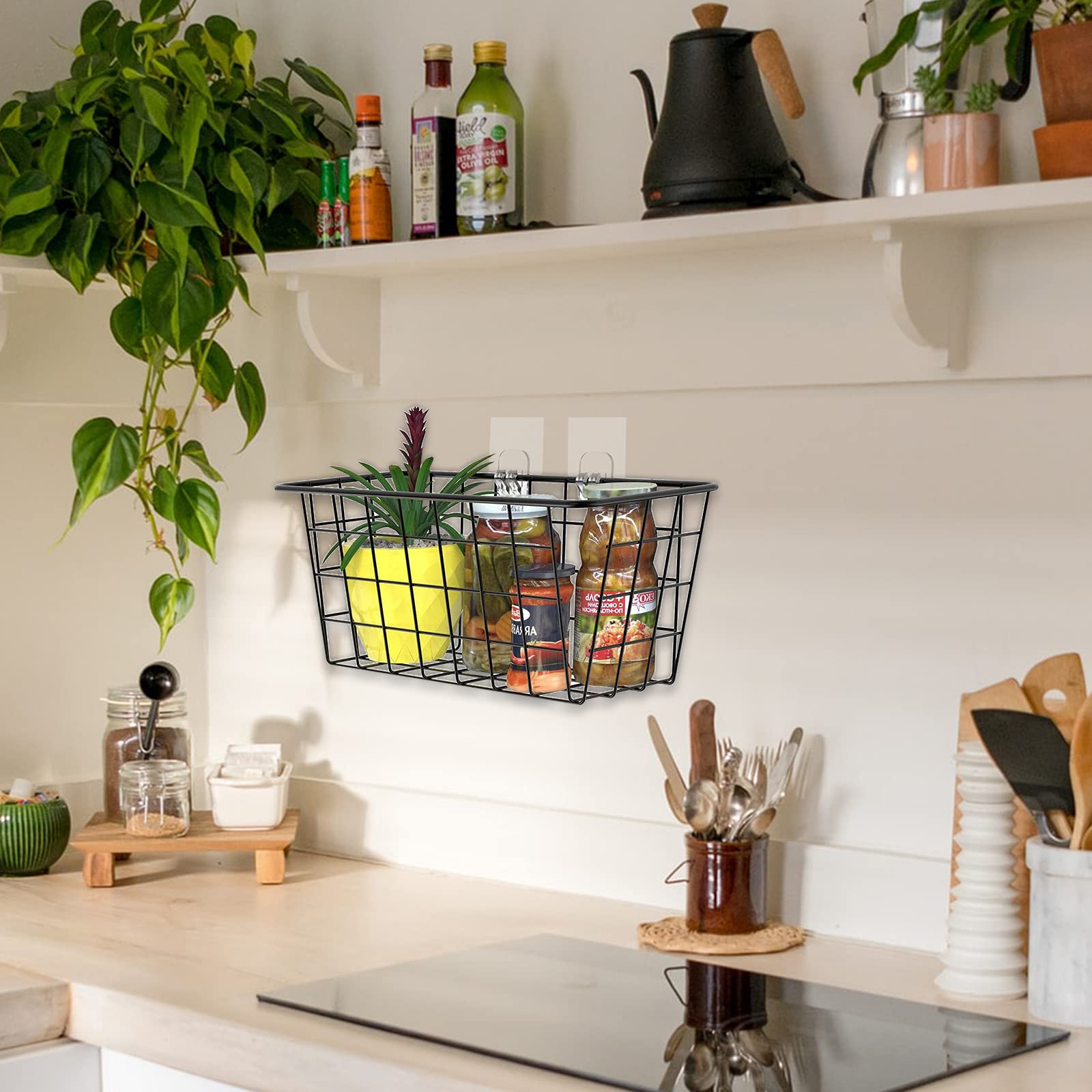 Panghuhu88 4Pcs Wall Wire Baskets Baskets Storage Baskets Hanging Wire Basket Cabinet Door Storage Metal Wall-Mounted Containers Metal Freezer Organizer bins For Kitchen,Pantry,Shelf